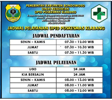Jadwal Pelayanan Uptd Puskesmas Klabang Kab Bondowoso